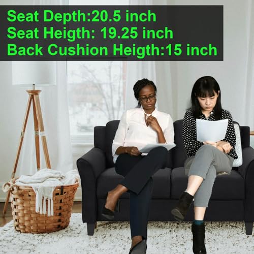 NHX 3 Piece Living Room Set Sectional Sofa Include Rolled Arms Three Seater Sofa, Loveseat and Armchair Upholstered (1+2+3 Black Sofa Set)