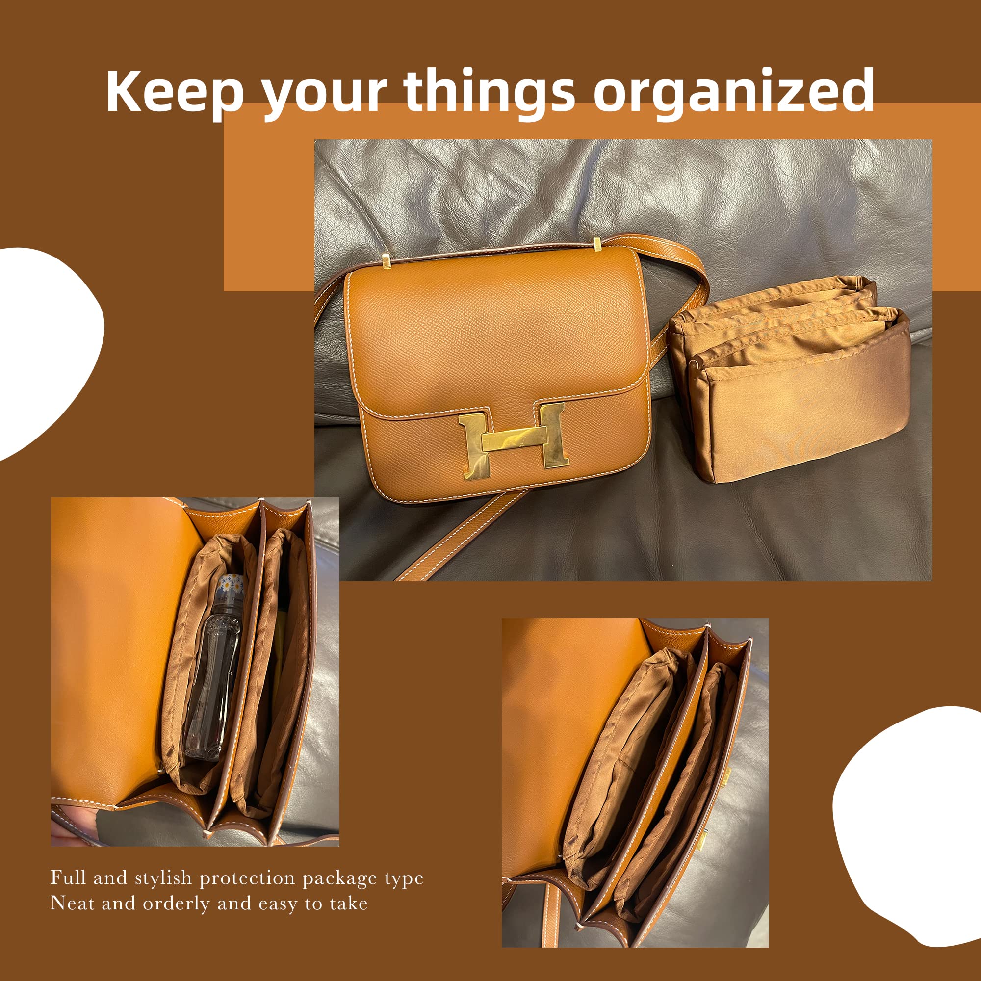 DGAZ Silk Purse Organizer Insert Fits Constance 19/New19/24/New24 bag,Silky Smooth Bag Organizer,Luxury Handbag & Tote Shaper(Gold,newC19)