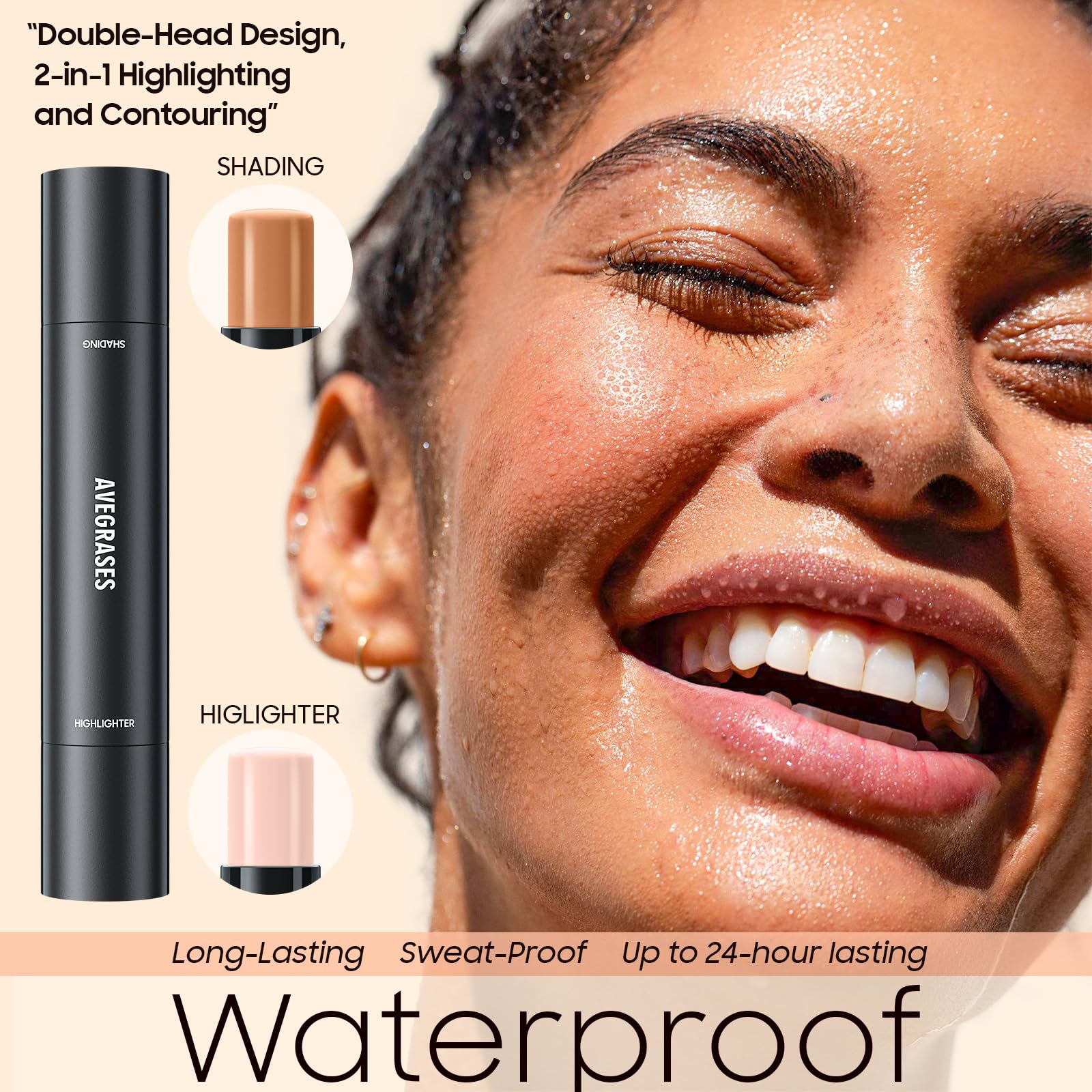 Double-End Contour Stick Highlighter Stick - Waterproof Concealer & Bronzer Contouring Stick, Face Makeup Brightens & Shades Pencil for Face Body, Long-Lasting Smooth Professional Cream Stick Set (01#Ivory+Dark Brown)