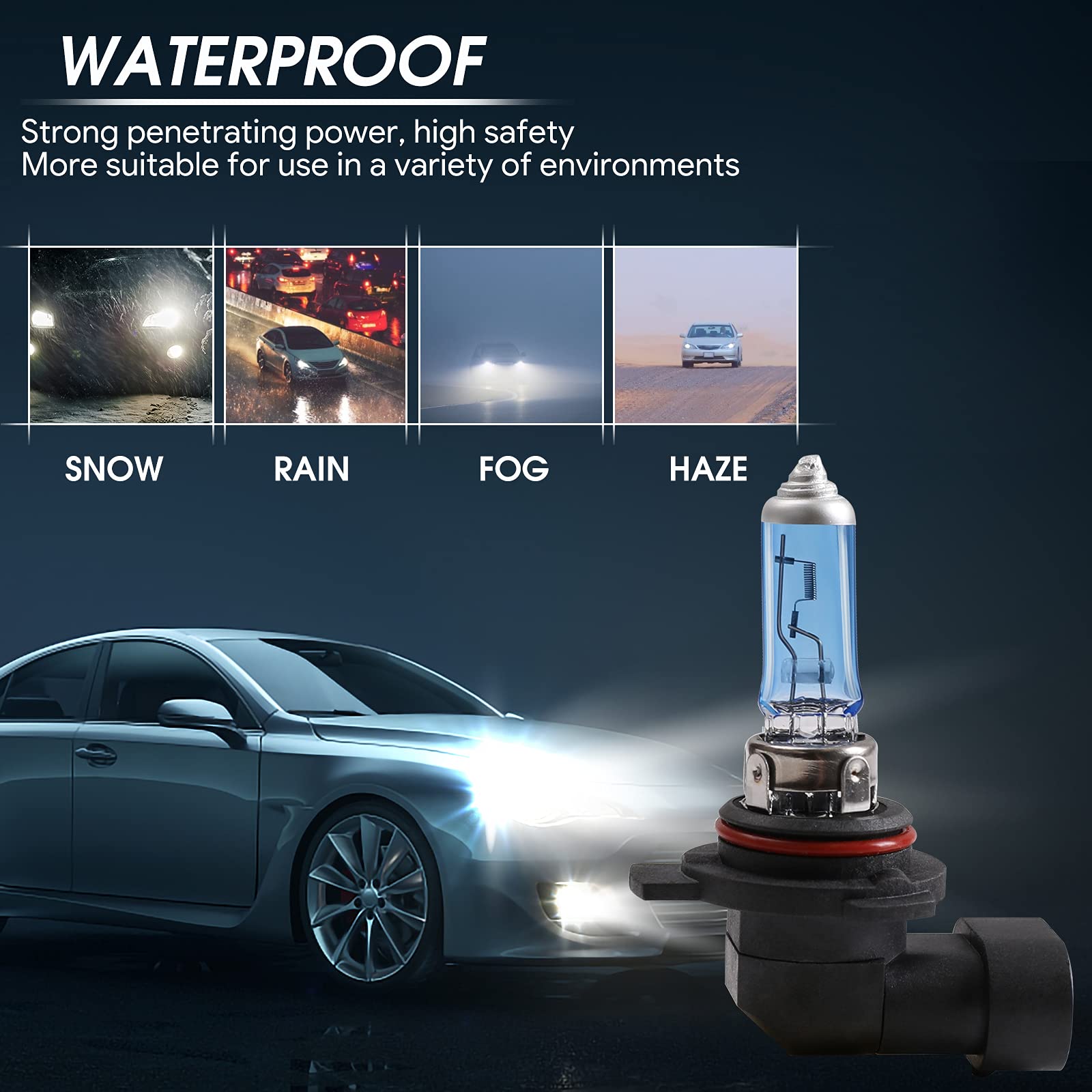 Energetic 9012 HIR2 Halogen Headlight Bulb with 5000K Super White Light Fog Lights, PX22D 12V/60W 2000 Lumens 1200 Hours, IP67, 2 Pack, 2Yr Warranty