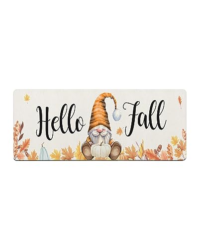 Thanksgiving Gnomes Bath Mat for Tub,Non Slip Bathroom Floor Runner Rug Quick Dry & Absorbent Diatomaceous Earth Shower Sink Kitchen Washable Doormat,Fall White Pumpkin Autumn Maple Leaves 18"x47"