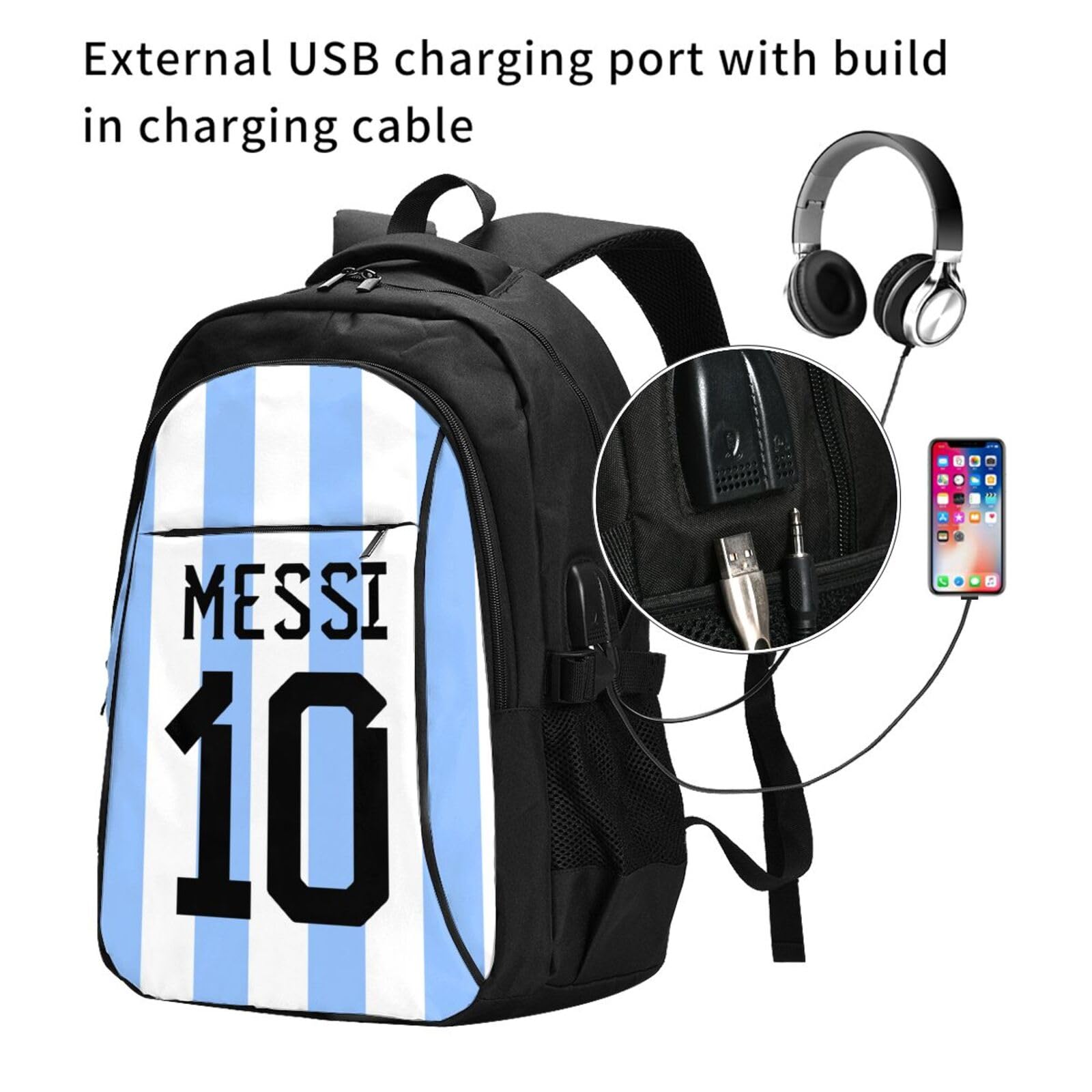 Elehuv Soccer Player 16IN Laptop Backpack Work College Computer Bag Travel Daypack With Usb Charging Port for Men Women