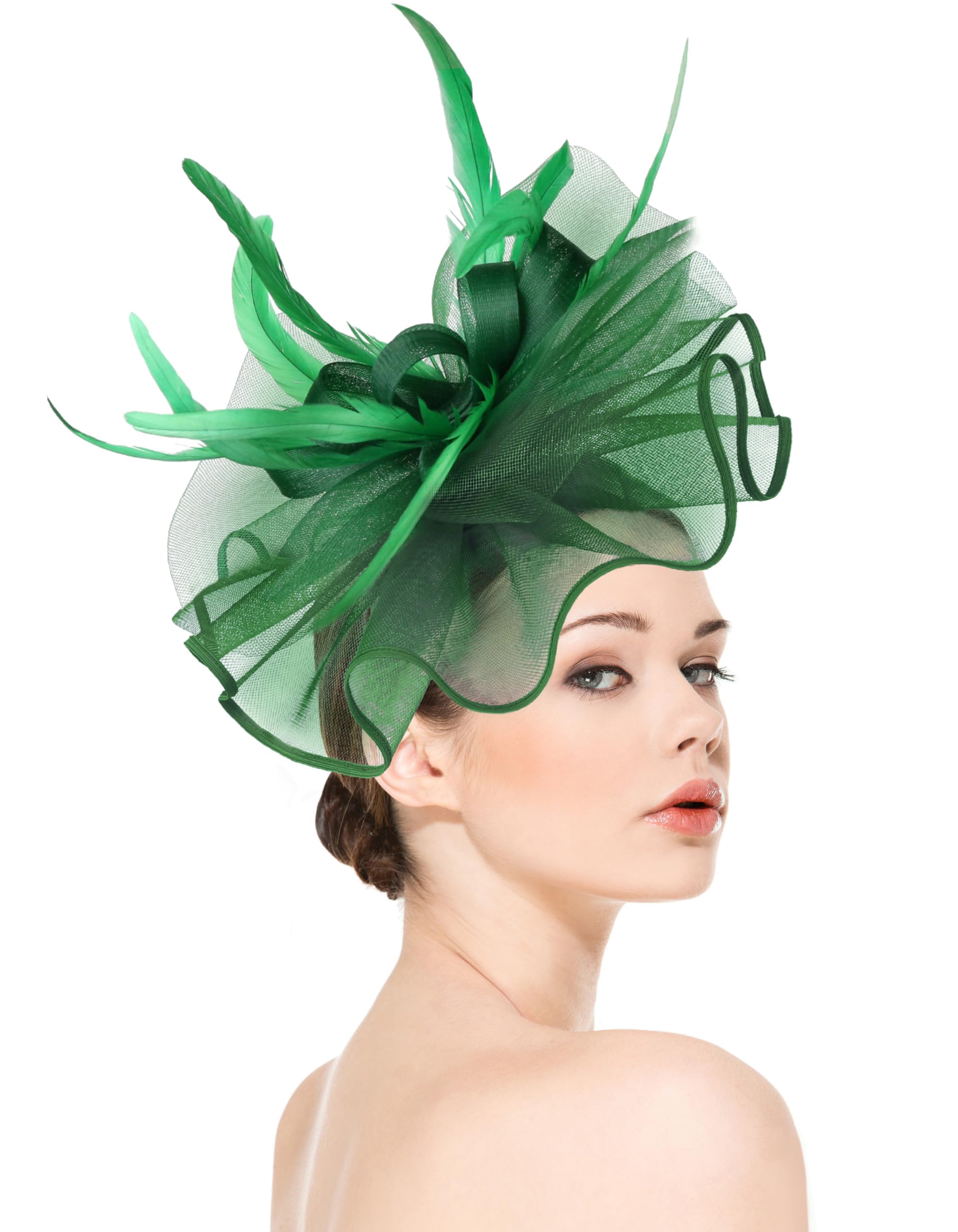 dressfan Womens Fascinator Headband Hat Vintage Wedding Headpiece Hair Clip 20s 50s Hair Accessories Headwear for Kentucky Derby/Wedding/Cocktail/Tea Party,Dark Green