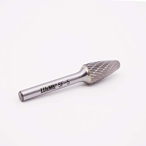 SF-5 Tungsten Carbide Burr Tree Shape Radius End Double Cut Rotary Burr File (1/2” Cutter Dia X 1”Cutter Length) with 1/4'' Shank, by LU&MN