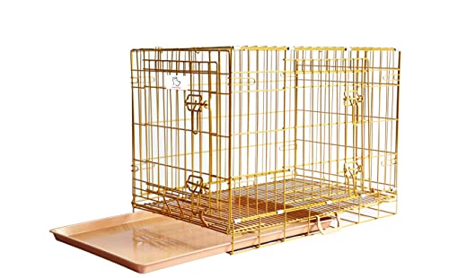 HOMEY PET Gold Color Folding Design Dog Crate Puppy Kennel with Removable Floor Grid and Pull Out Tray