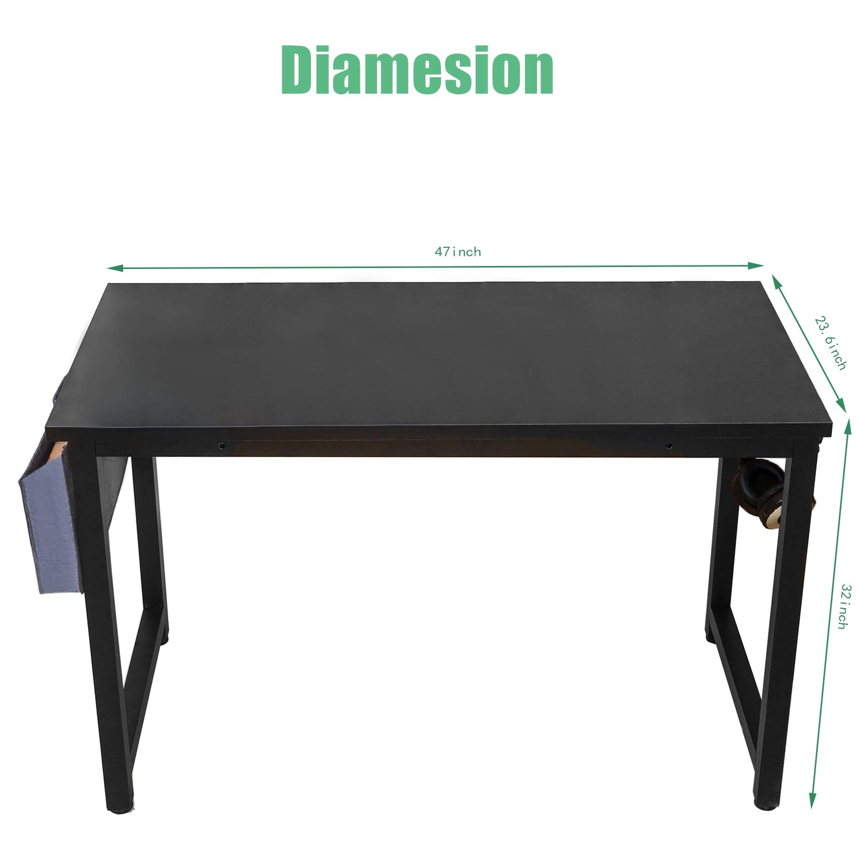 DOUBLERUI Computer Desk 47" Modern Sturdy Office Desk PC Laptop Notebook Writing Table for Home Office Workstation with Storage Bag,Black