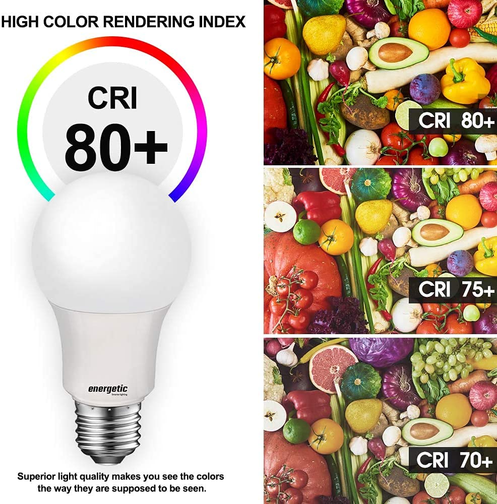Energetic A19 LED Dimmable Light Bulbs, 100 Watt Equivalent 4000K Natural White 13.5W 1600lm, CRI80+, 15000Hrs, 6 Pack,UL Listed