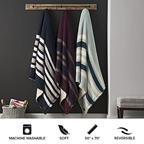 UGG Ana Striped Eyelash Sweater + Sherpa Fleece - Reversible Throw Blanket, Navy