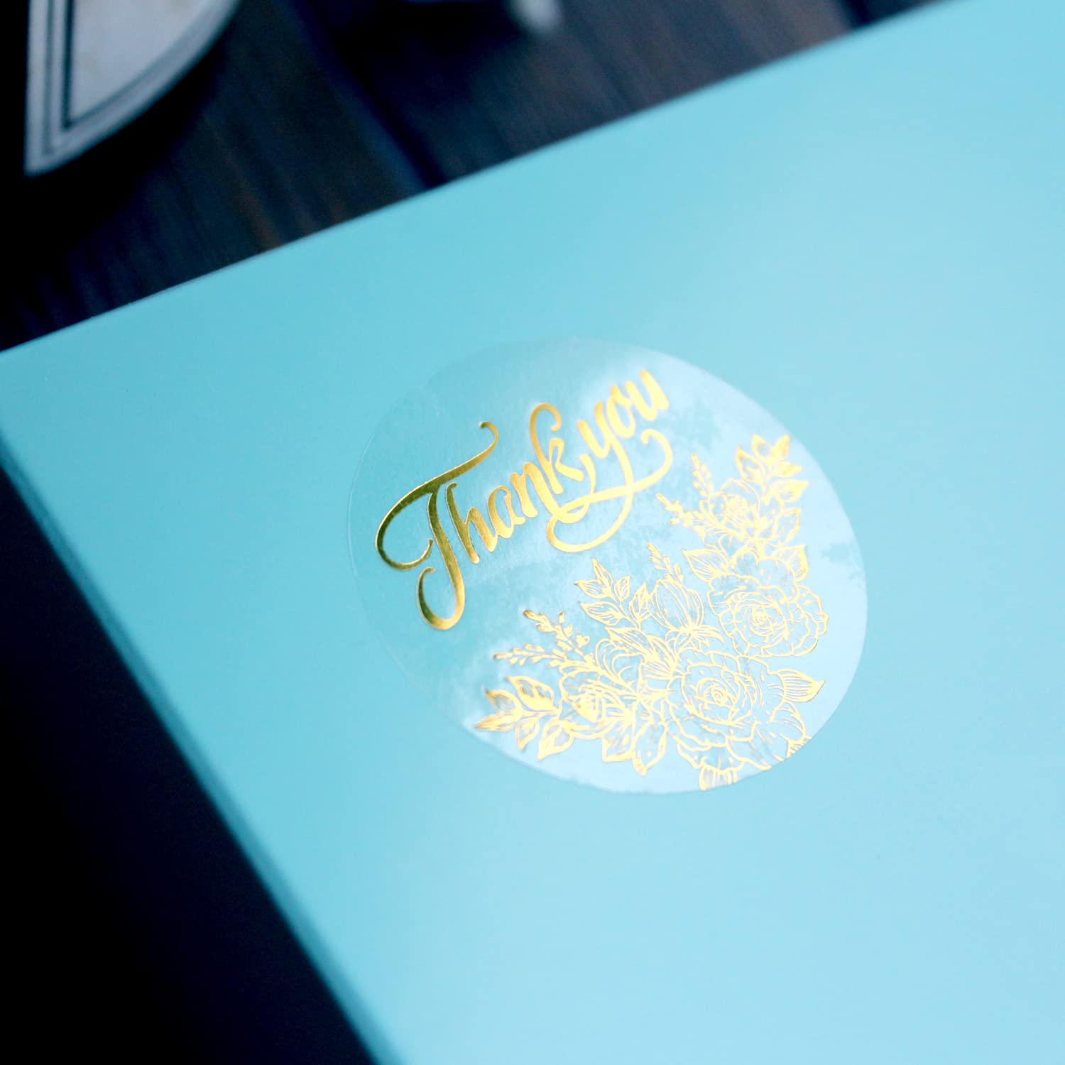 Gold Foil Thank You Stickers Roll for Small Business 500 Pcs Round Clear Wedding Stickers 2 Designs Glitter Flowers Seal Stickers Labels 1.5 Inch