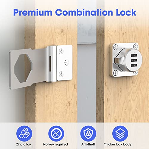 Mechanical Password Rotary Hasp Locks, Door Security Slide Latch Lock for Small Doors, Cabinets, Barn Door, Bathroom, Outdoor, Garage, Garden (2 Packs Silver)
