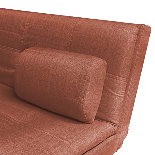 Morhome Futon Bed,63.4β Convertible Sleeper Tapered Wood Legs,Small Splitback Sofa for Living Room,Bedroom,Orange