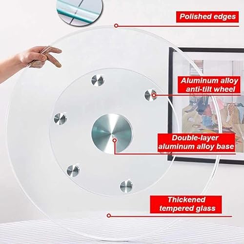 DOUKI 40" Glass Lazy Susan Turntable For Dining Table Rotating Serving Plate, Large Tabletop Rotating Tray With Anti-Tilt Auxiliary Wheels (Color : Clear, Size : 28inch(70cm))