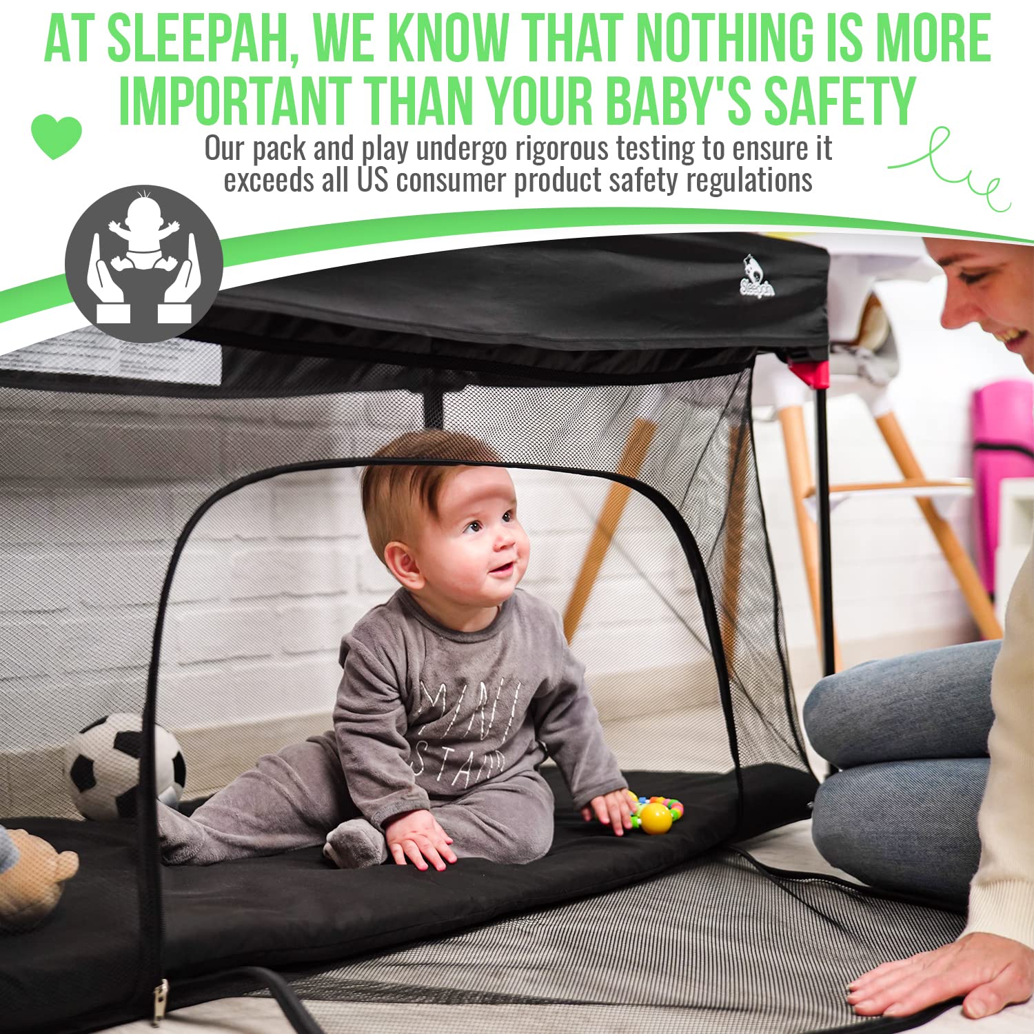 Foldable Travel Crib - Super Lightweight Portable Play Pen + Waterproof Mattres & 100% Cotton Fitted Sheet Bundle - Easy to Pack Fits in a Suitcase Sets up in 30sec Safe for Infantts & Toddler Black