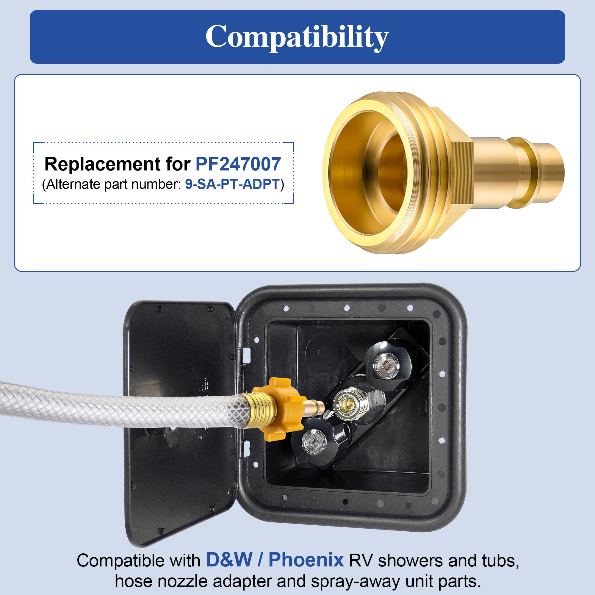 Dreyoo Quick Connector Hose Adapter Replacement for PF247007, 1/2" Quick Connector for 3/4" Garden Hose RV Spray Port Outlet and Spray Away, Quick Connectors Adapter with PTFE Tape, Brass(2 Pcs)
