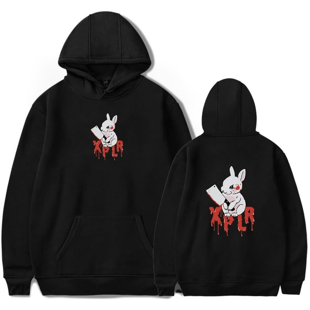DGSGSWTT Sam XPLR Merch Colby Rabbit Pocket drawstring hoodie unisex casual printed fleece long sleeved sweater (Black,Large)
