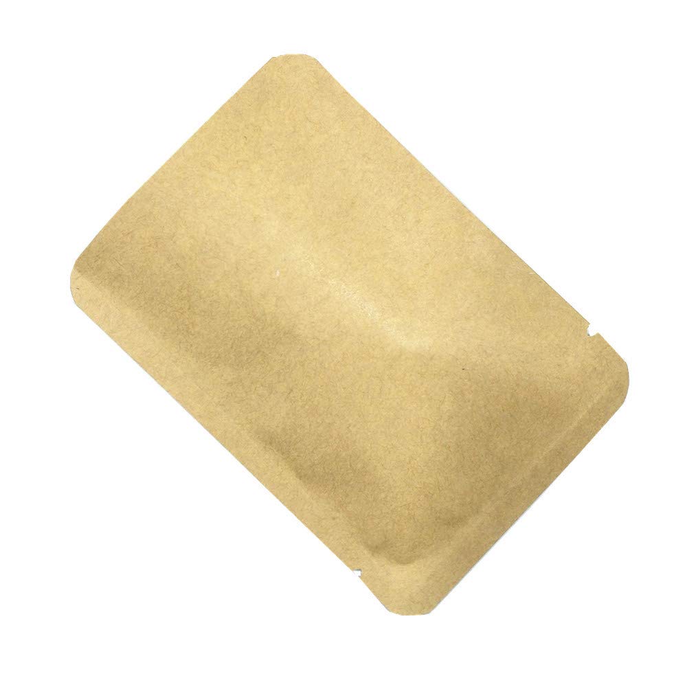 FERENLI 100 Pieces Kraft Paper Open Top Vacuum Sealable Bags Mylar Foil Heat Seal Pouches for Sample Food Storage Packaging with Tear Notches 2.3x3.5 inch