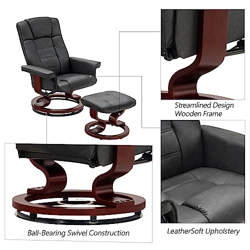 mcombo Swivel Recliner with Ottoman, Multi-Position Leisure Office Chair with Adjustable Back, Faux Leather Ergonomic Lounge Chairs w/Footrest for Bedroom Living Room 9019 (Dark Grey)