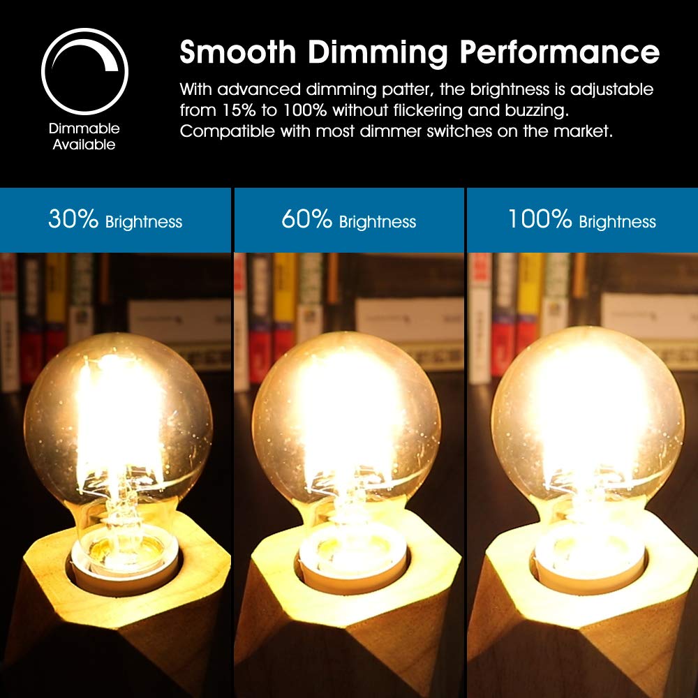 Vintage LED Edison Light Bulbs, A19 Edison Bulbs, 6W Equivalent to 60W, 2200K Warm White, Antique Dimmable LED Filament Bulb, Amber Light Bulbs, Old Fashioned Light Bulbs, E26, 6 Pack