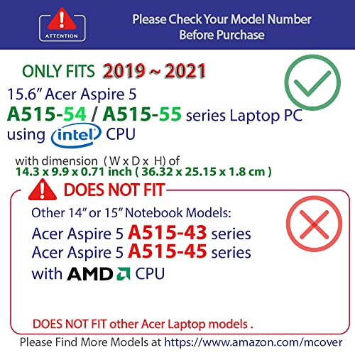 mCover Case Compatible for 2019~2021 15.6" Acer Aspire 5 A515-54 / A515-55 Series Laptop Computer ONLY (NOT Fitting Other Acer Models) - Black