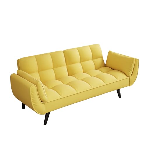 NicBex Sectional Couch Sofa with Folding Function Velvet Sofa Bed Cloud Couch for Living Room Furniture Sets with Adjustable Back, Modular Sofa for Living Room, Bedroom, Apartment,57" L, Yellow