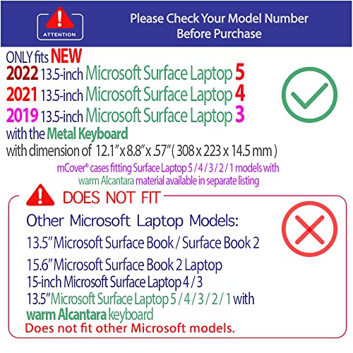 mCover Case Compatible for 13.5" Microsoft Surface Laptop 5/4 / 3 Laptop with Metal Keyboard ONLY (NOT Fitting with Cheaper Surface Laptop Models with Alcantara Keyboard) - Clear
