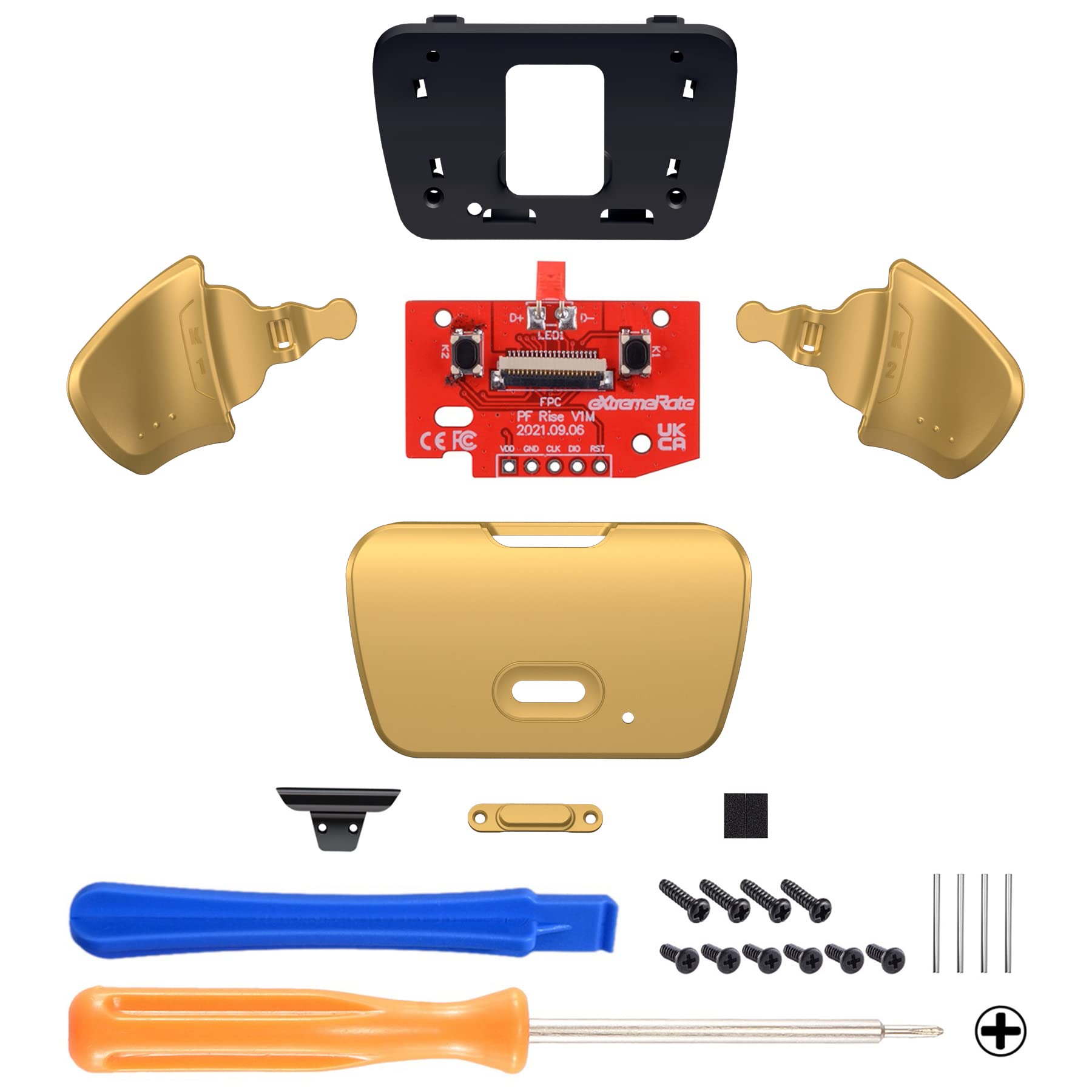 Gold Real Metal Buttons (RMB) Version K1 K2 Buttons Housing & Remap PCB Board for PS5 Controller eXtremeRate Rise Remap Kit β NOT Included The Controller & Flex Cables and Other Rise Accessories