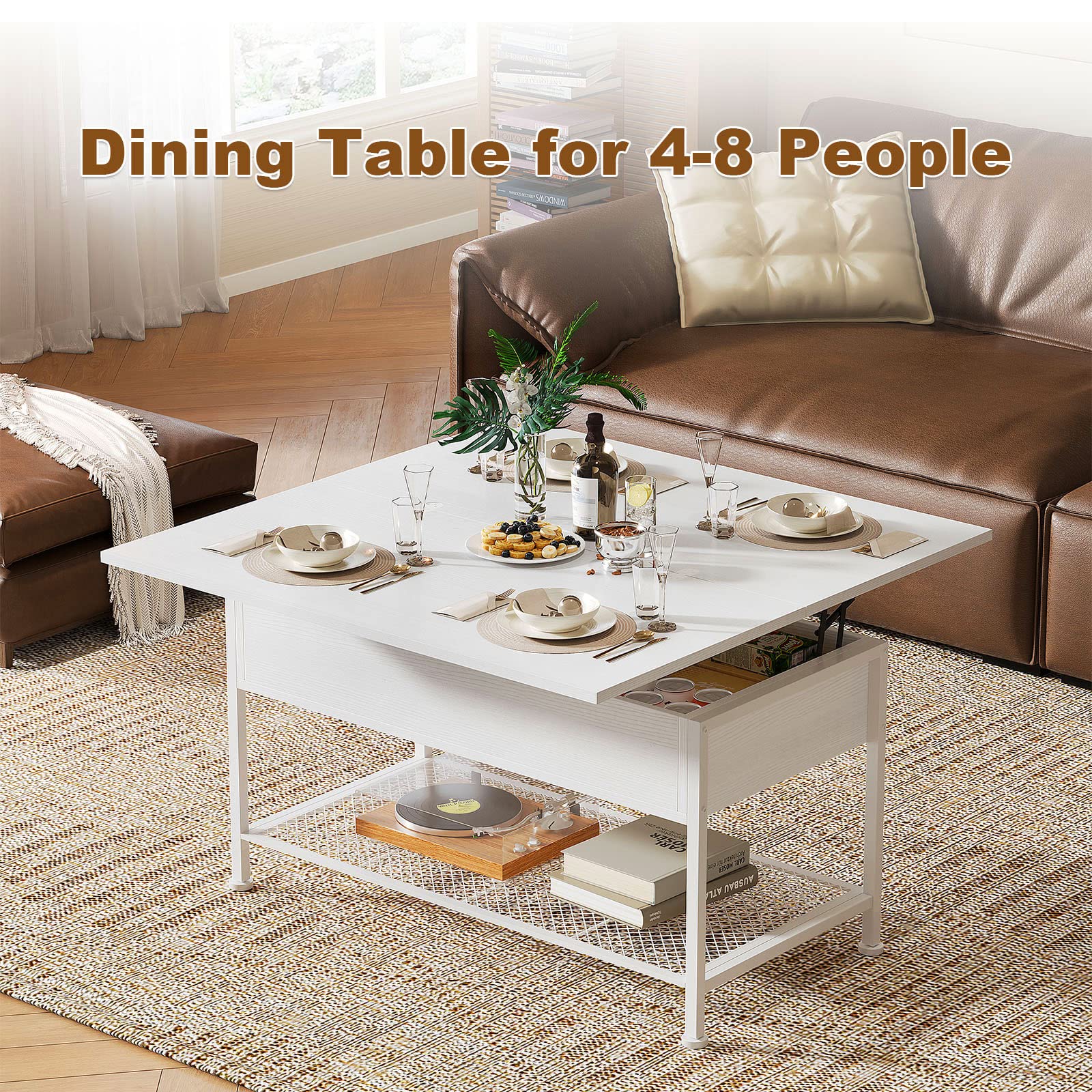 cosimates Lift Top Coffee Table ,4 in 1 Multi-Function Coffee Table with Hidden Compartment ,Convertible Dining Table for Living Room Reception,Home Office, White