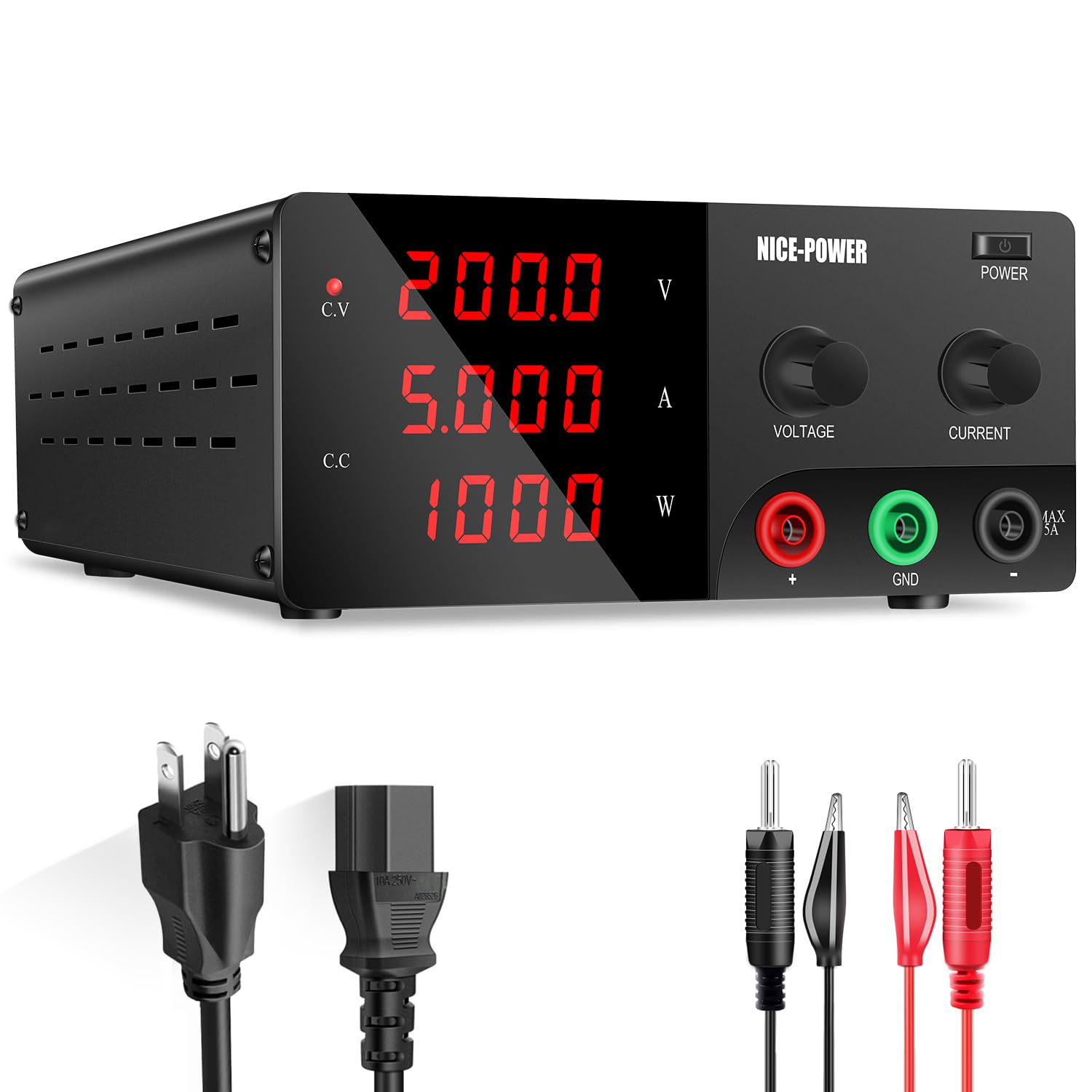 NICE-POWER Variable DC Power Supply 200V 5A 1000W, High Power Benchtop Power Supply with Encoder Adjustable Switching Voltage Regulator, Benchtop Laboratory Power Supply with Built-in Intelligent Fan