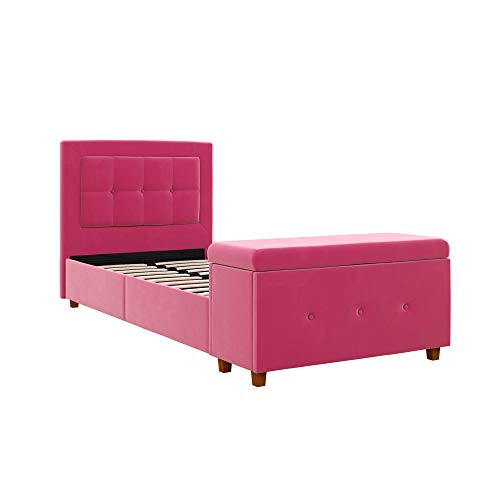 DHP Davina Upholstered Bed with Storage Chest for Kids, Twin Size, Pink Velvet