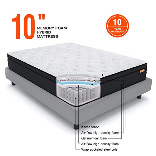 Sweetnight Twilight 10 Inch Mattress in a Box - PillowTop Memory Foam & Inner Springs Hybrid - Sleep Cool, Motion Isolating Individually Wrapped Coils - King