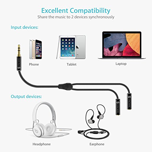 SYNCWIRE Headphone Y Splitter Nylon Braided Extension Cable (3.5mm Male to 2 Female), Headphone Extension Cable (3.5mm Male to Female)