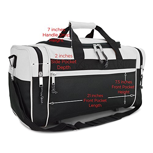 DALIX 21" Sports Duffle Bag Gym Travel Pack in White