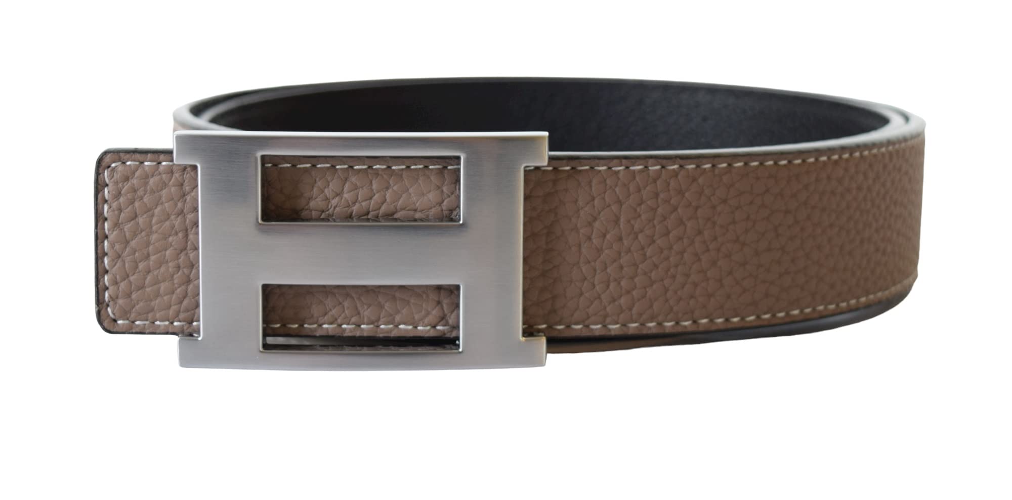 Dinamit Jeans Unisex Genuine Leather Casual Dress Belt with Buckle and Reversible Strap (Available in 2 Sizes) (Crash-Silver, Adjustable from 28" to 35" Waist)