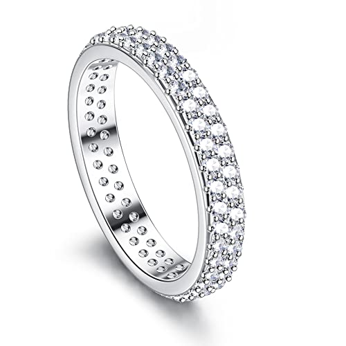 Diamday 14K White Gold Eternity Rings for Women 2 Rows Cubic Zirconia Wedding Anniversary Engagement Stackable Band Ring Size 8