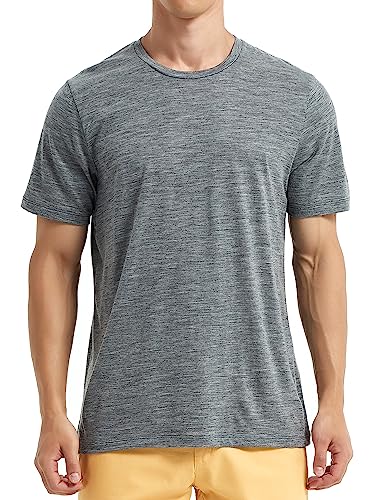 YUERD M&W 100% Merino Wool T-Shirt Mens Short Sleeve Merino Wool T Shirts for Men Grey
