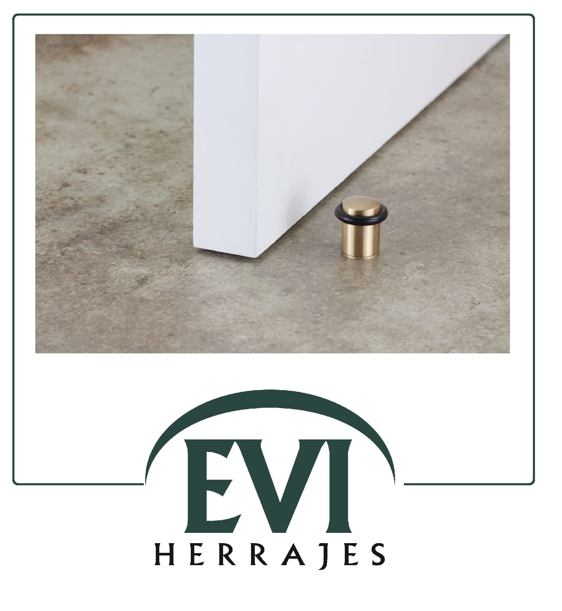 EVI | Doorstop | 1.06'' X 1.15'' | Threaded Base | Natural Silicone Black Rubber | Brass Matte Finished | Includes Strips + Fastening Anchor | 2X Mod. I-108