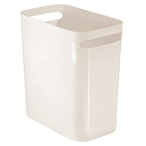 mDesign Plastic Slim Large 2.5 Gallon Trash Can Wastebasket, Classic Garbage Container Recycle Bin for Bathroom, Bedroom, Kitchen, Home Office, Outdoor Waste, Recycling - Aura Collection - Cream/Beige