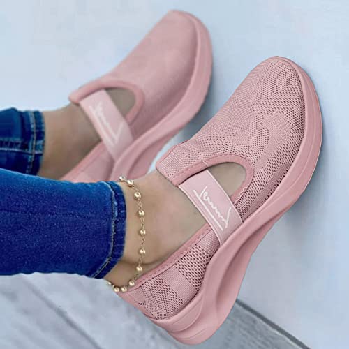 FASDNENDYS Ladies Fashion Solid Color Light Mouth Hollow Mesh Platform Casual Water Shoes Solid Bottom Pink