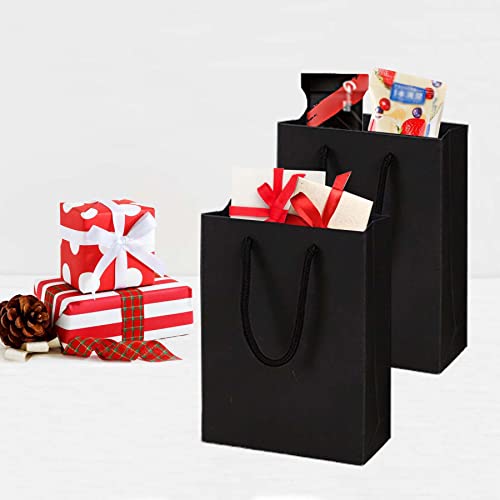 Szehap Black Gift Bags with Handles, 50 Pack Small Black Paper Bags Bulk, 5 x 2.4 x 7.4ββ Kraft Paper Bags