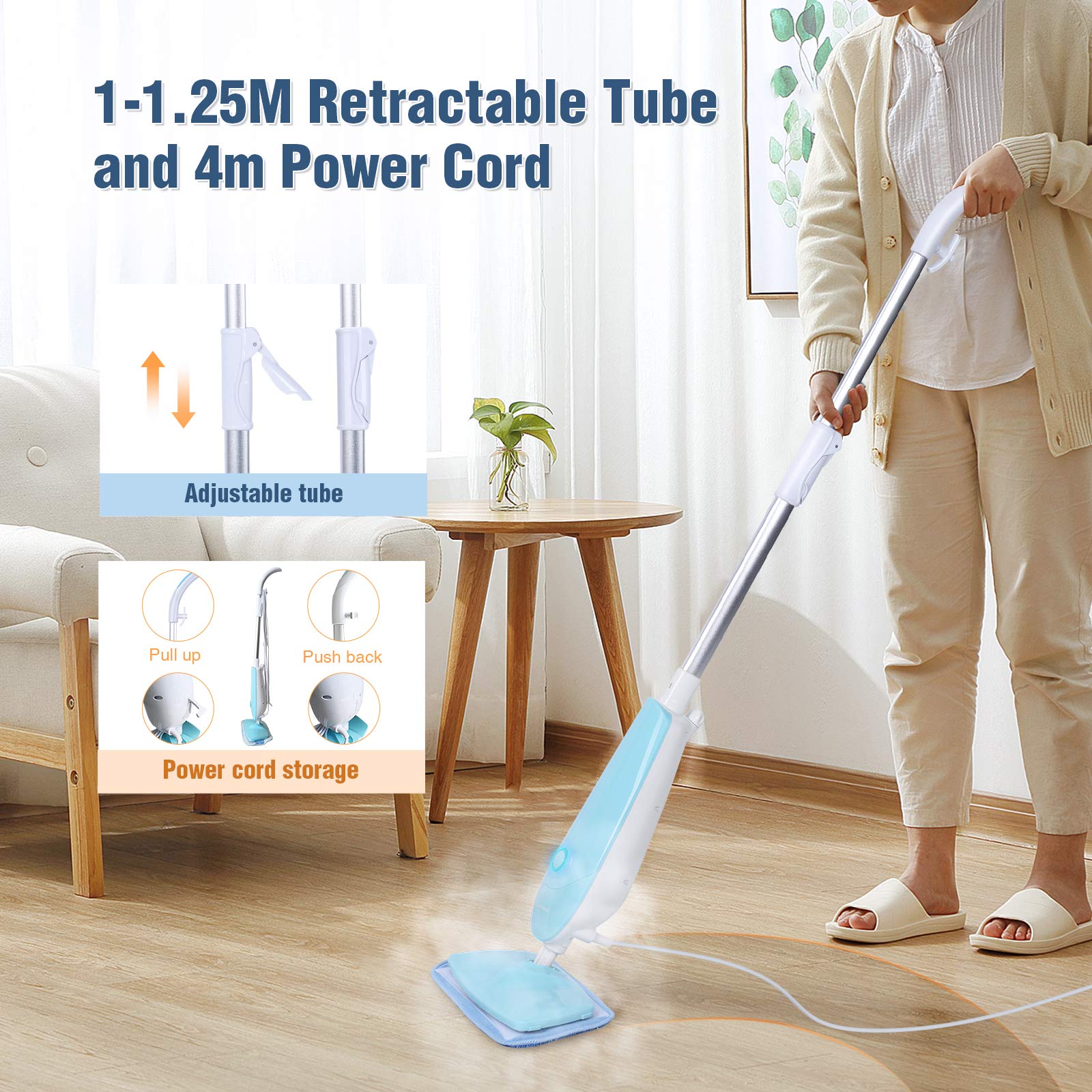 elezon Steam Mop 25s Fast Heating Floor Steamer for Hardwood and Tile, Lightweight Steam Floor Cleaner, M100