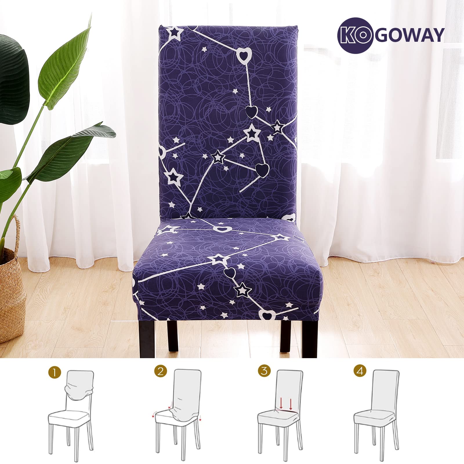 Dining Room Chair Covers, Elastic Removable and Washable Anti-Dust Chair Covers for Dining Room 6 Pack/Home Decoration Dining Chair Cover for Restaurant, Hotel, Universal Size (6, Constellation)