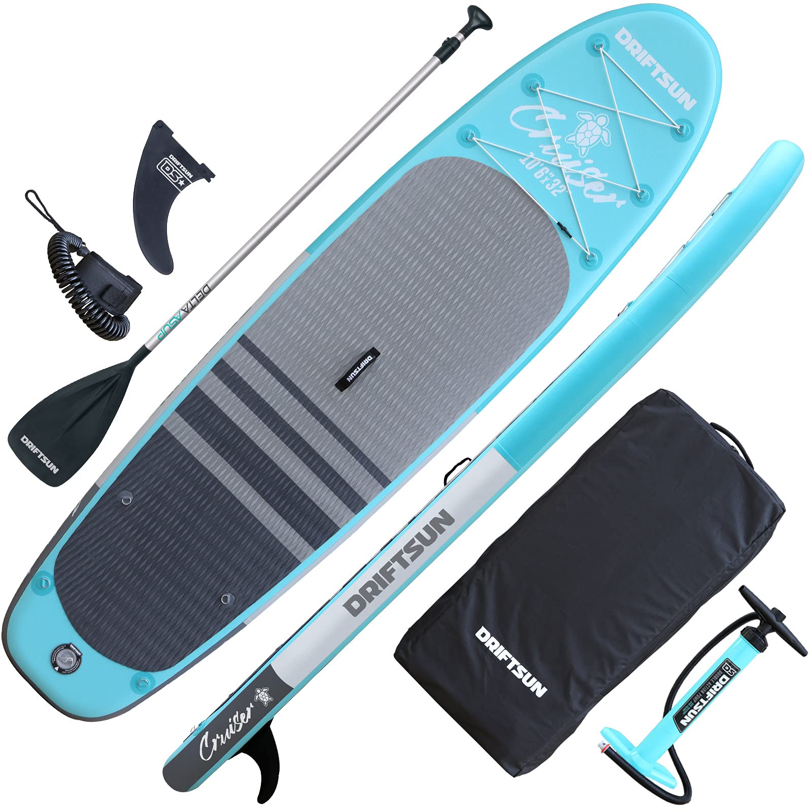 Driftsun Cruiser Ultimate 10 Foot Inflatable Stand Up Paddle Board Package with Travel Storage Paddleboard Backpack, Aluminum Pole Paddle, and Pump (Blue)