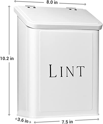 MOUNT DELECTABLE Magnetic Lint Bin for Laundry Room, Wall Mounted Lint Box Holder Trash Can with Lid for Dryer, Lint Basket for Laundry Room, Farmhouse Style Laundry Storage and Organization