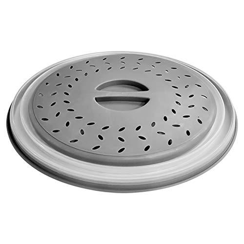OUZIFISH Microwave Plate Cover 10.5 inch Collapsible Food Plate Lid Cover - BPA Free, Easy Grip, Microwave Plate Guard Lid With Steam Vent & Colander Strainer for Fruit (Grey)