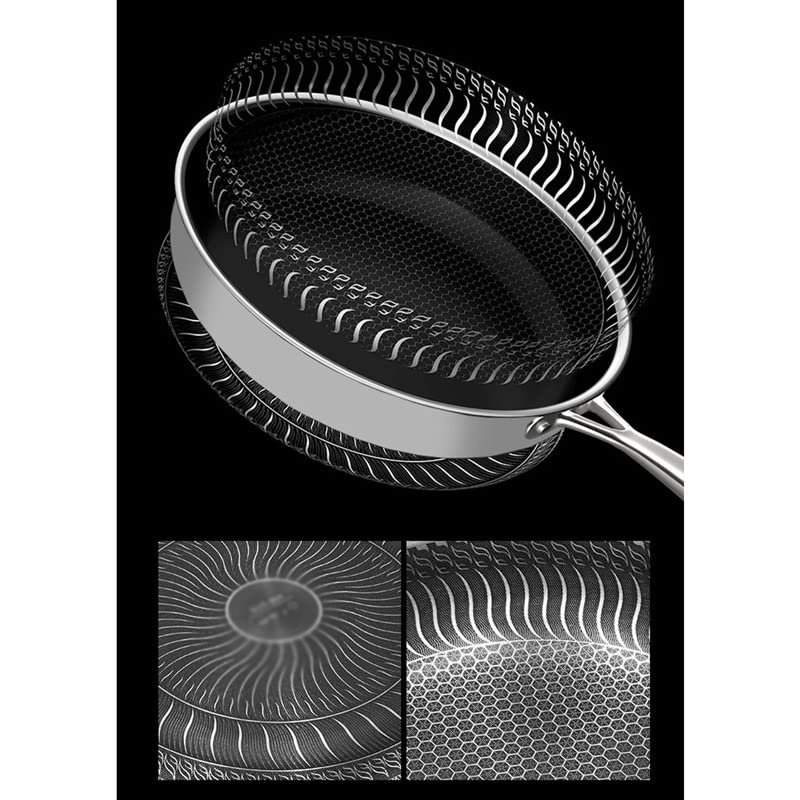 DHTDVD Household Non-Stick Pan Non-Coated Stainless Steel Cooking Pot Kitchen Pan with Lid