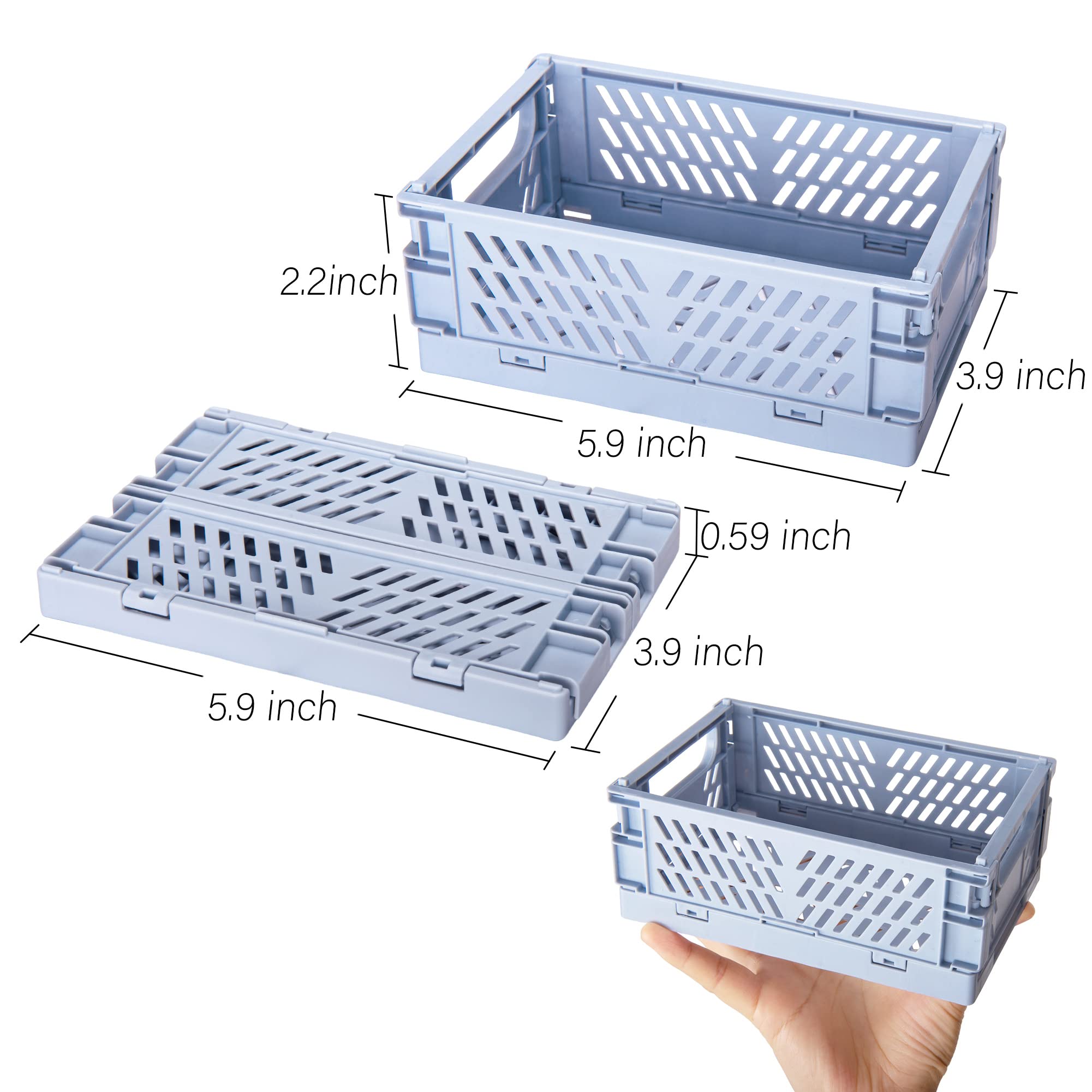 DALIYREPAL NOVIIML e 5-Pack Collapsible Plastic Storage Baskets for Organizing with Handle, Crate Bin for Desk Bedroom Office Bedroom, Mini Size 5.9''L x 3.9''W x 2.2''H