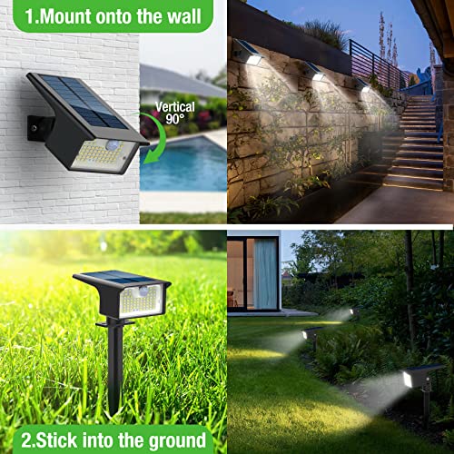Nipify Solar Spot Lights Outdoor Motion Sensor, [6 Pack/62 LED]3 Modes Solar Landscape Spotlights Outdoor Waterproof, 2-in-1 Solar Lights Outdoor Wall Lights for Yard Garden Patio Pathway, Cool White