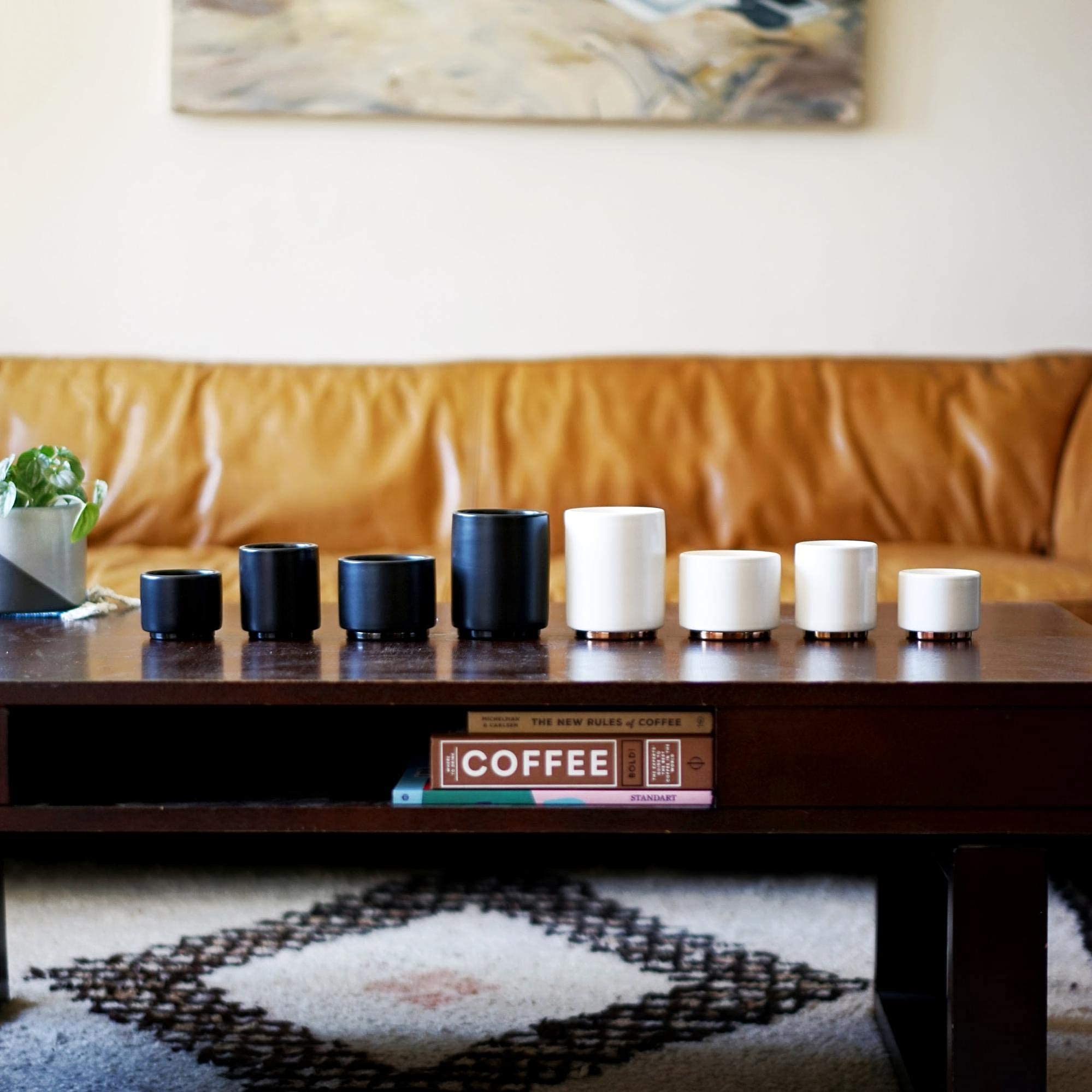 Fellow Monty Milk Art Cups - Double Wall Ceramic Cortado Mug, Matte Black with Graphite Base, 4.5 oz Cup