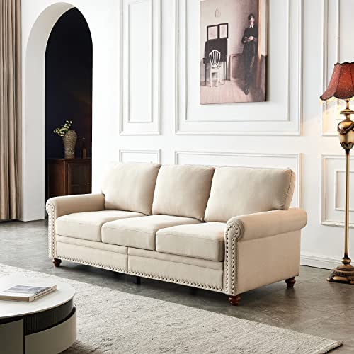 LUMISOL 82" Modern 3-Seater Sofa with Rolled Arms, Tufted Upholstered Couch with Wood Legs and Nailhead Trim for Living Room, Apartment