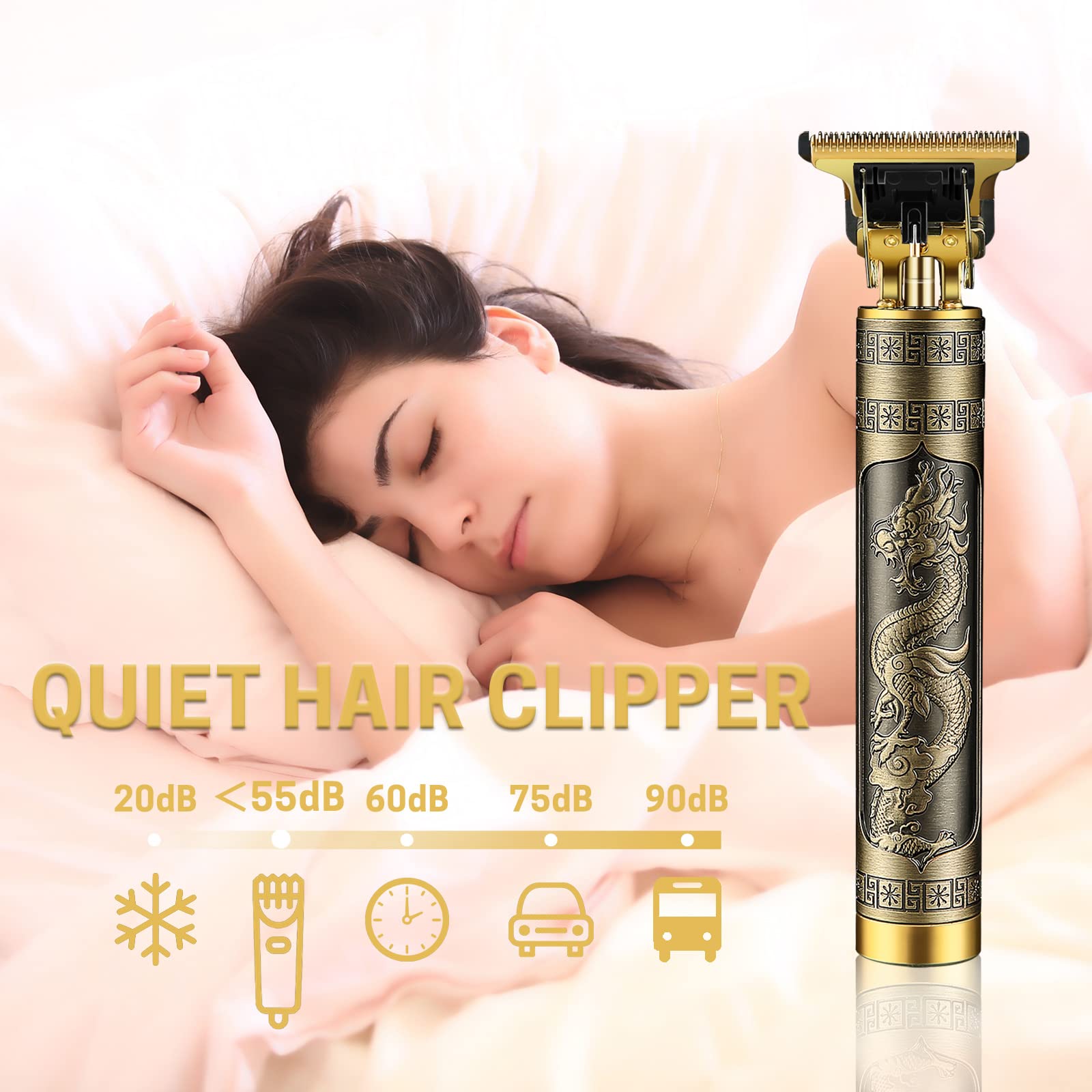Vacto Cordless Hair Clipper, Zero Gapped T-Blade Trimmer Rechargeable Beard Trimmer, Professional Hair Clippers with 4 Guide Combs Hair Grooming Set for Men (Bronze)